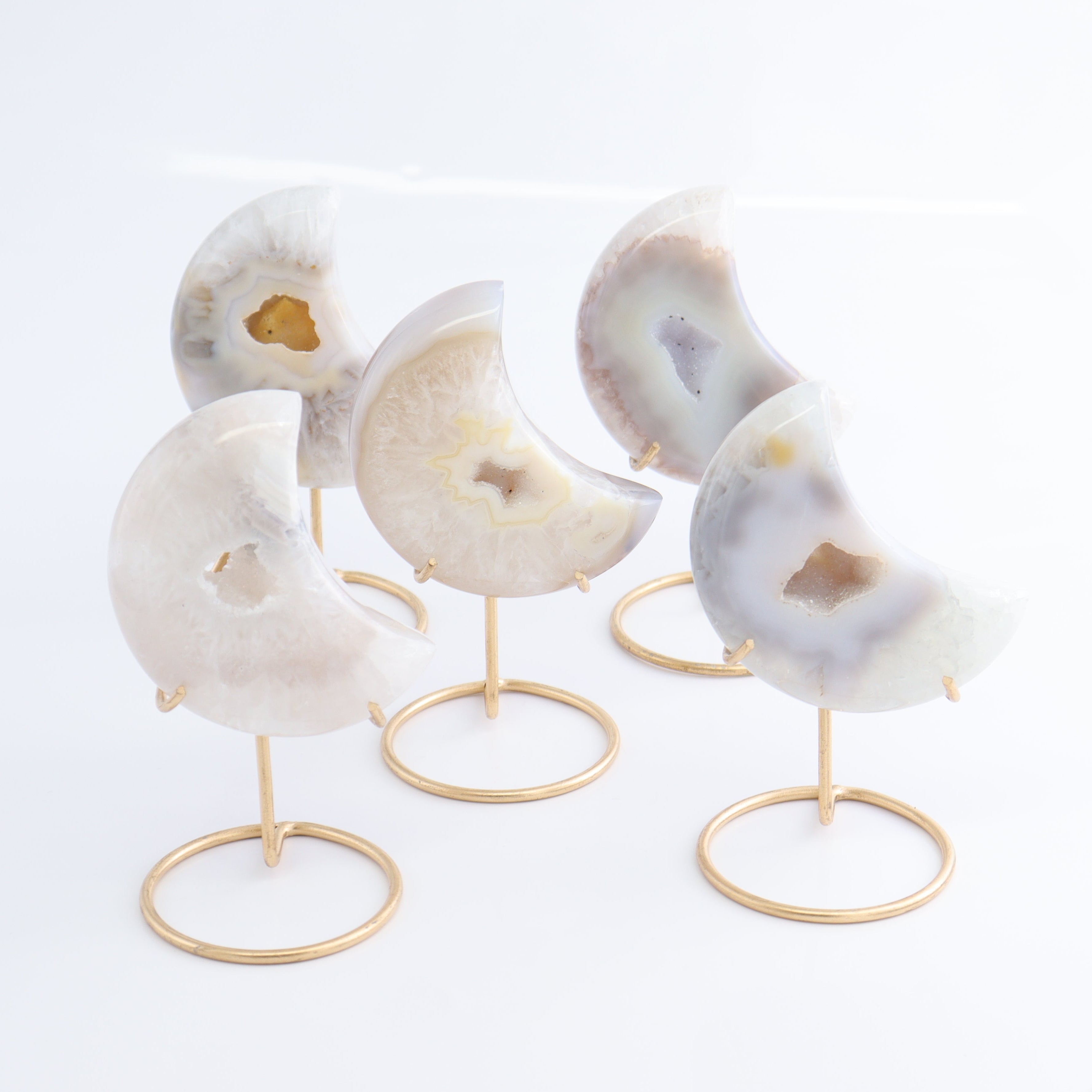 Agate Moons with Stand Set of 5 – Mi Esperanza Minerals