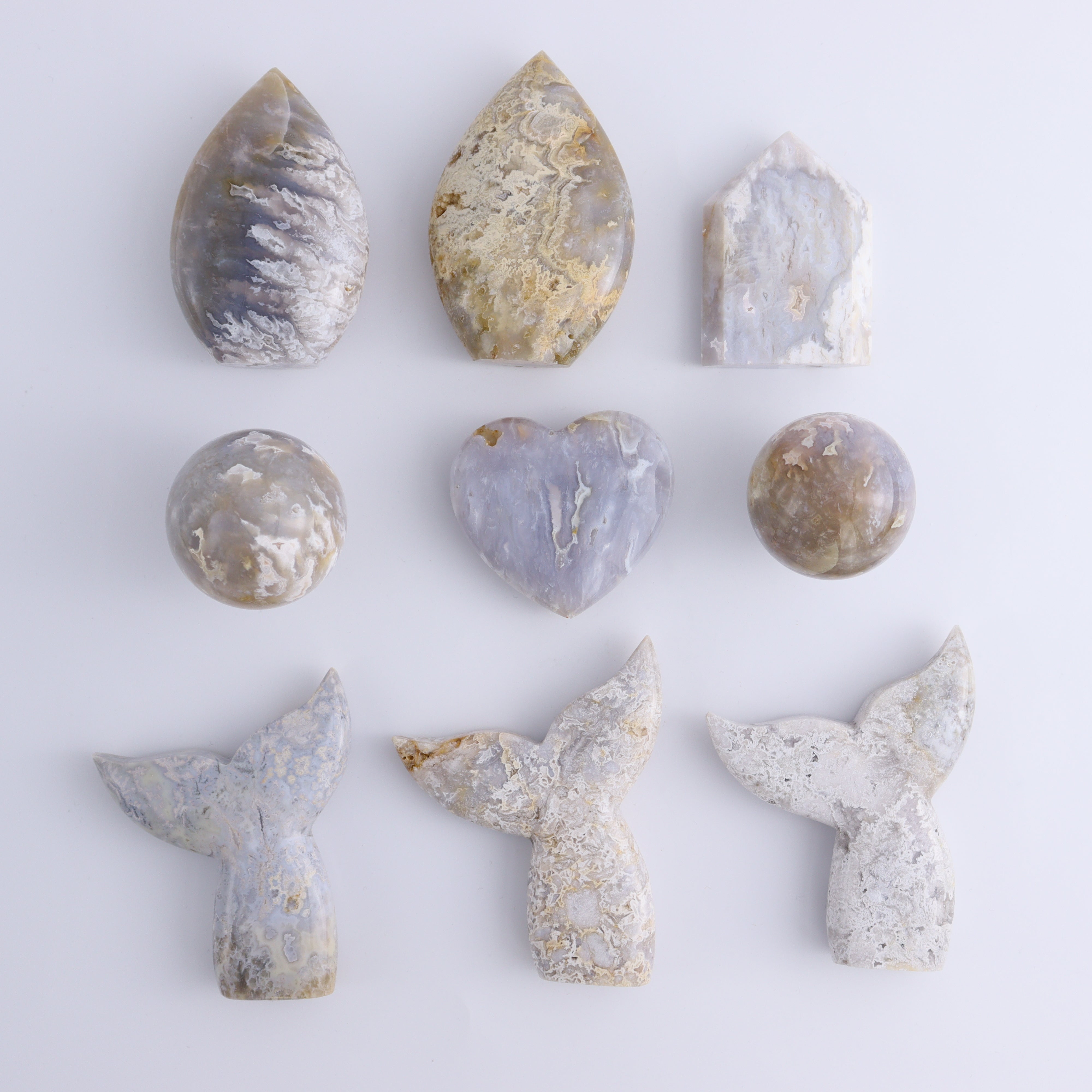 Agate Mermaid Tails, Spheres, Hearts, Flames and a Tower Set of 9 – Mi ...