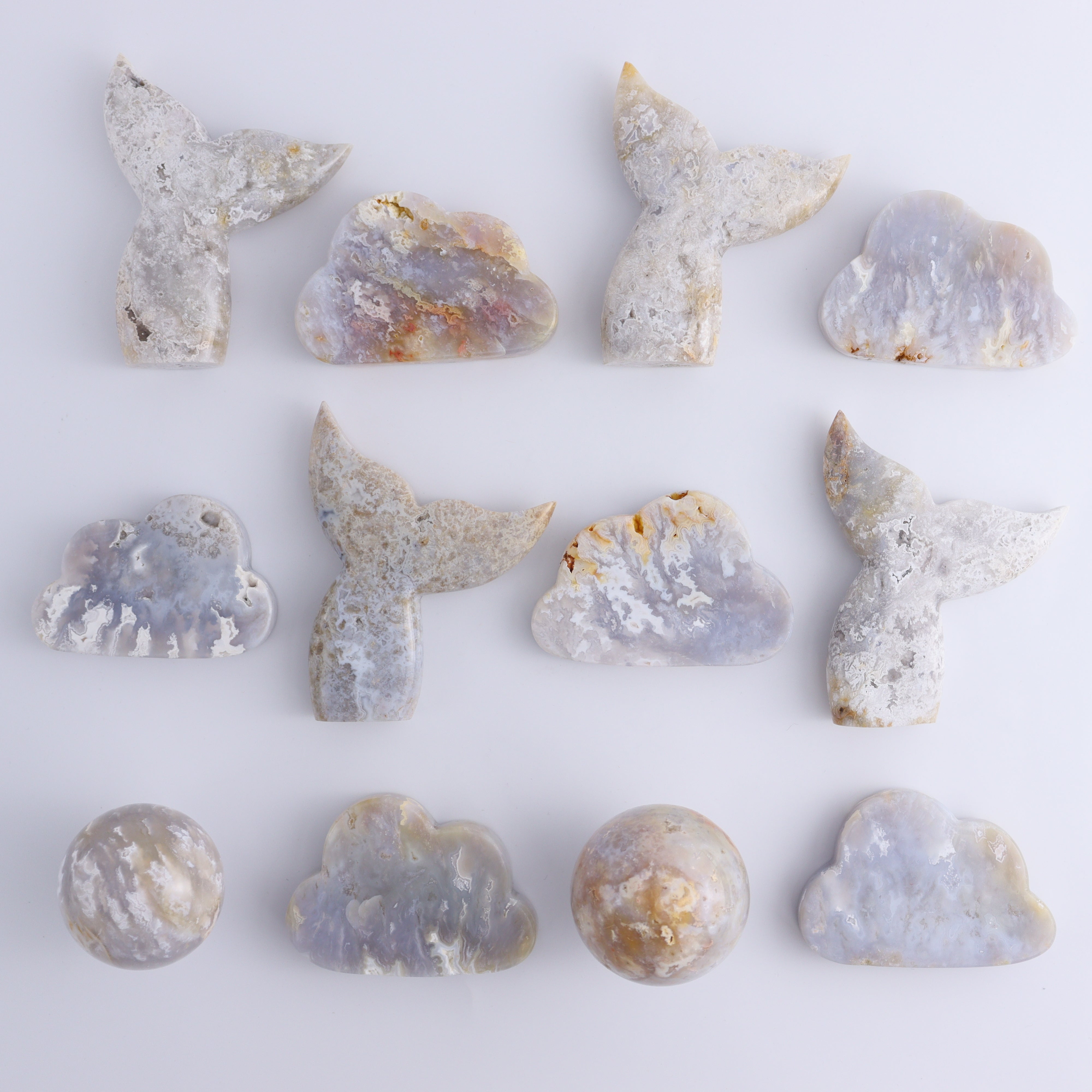Agate Clouds, Mermaid Tails, and Spheres Set of 12 – Mi Esperanza Minerals
