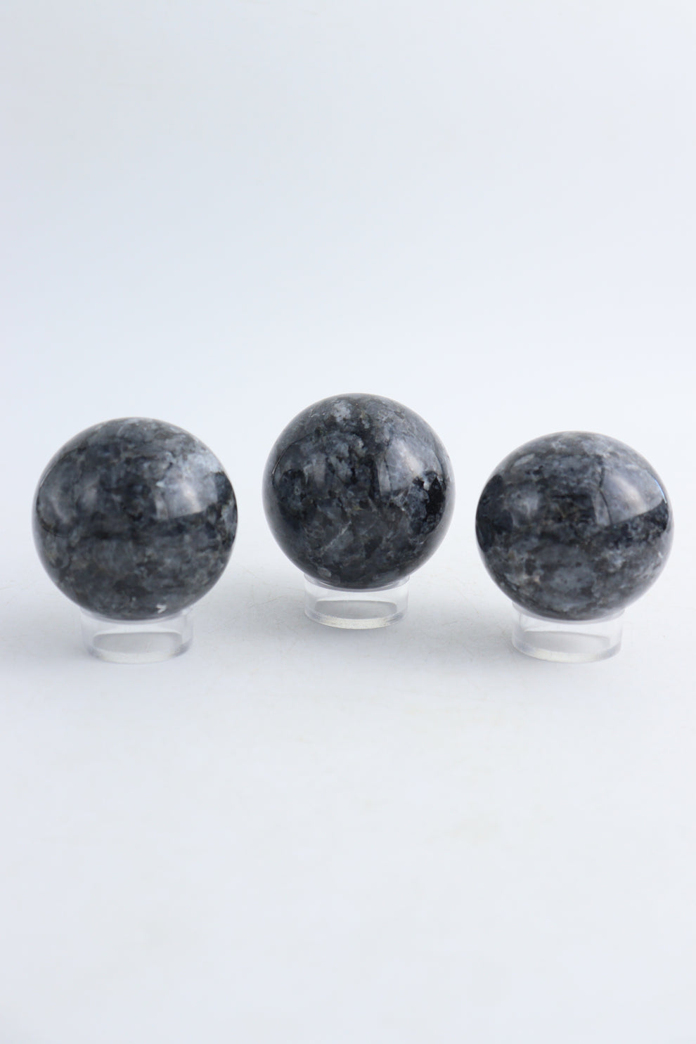 Three Larvikite Spheres | Wholesale Crystals Vendor – Mi Esperanza Minerals