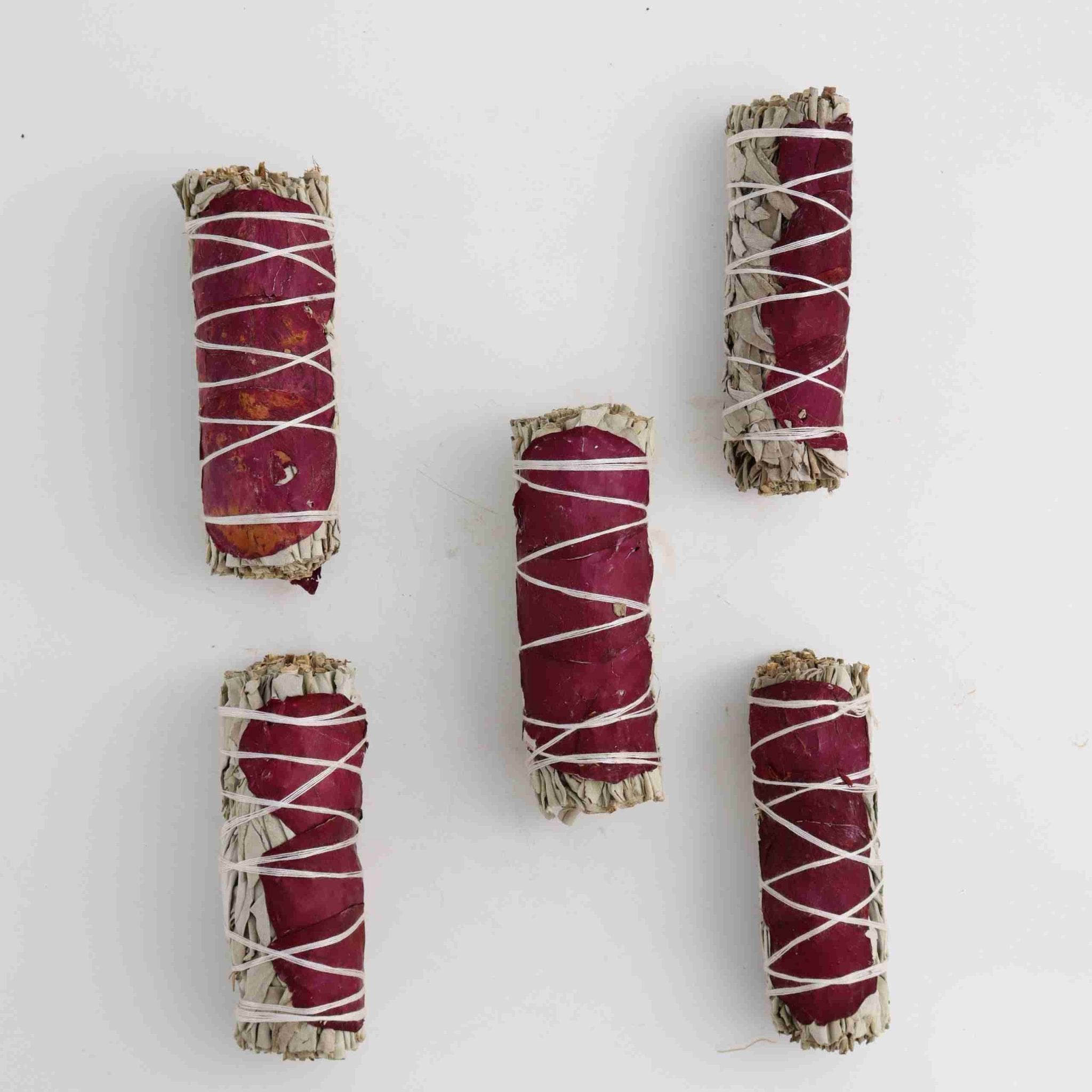 One 4" Rose Petal + White Sage Smudge Stick – Mi Esperanza Minerals
