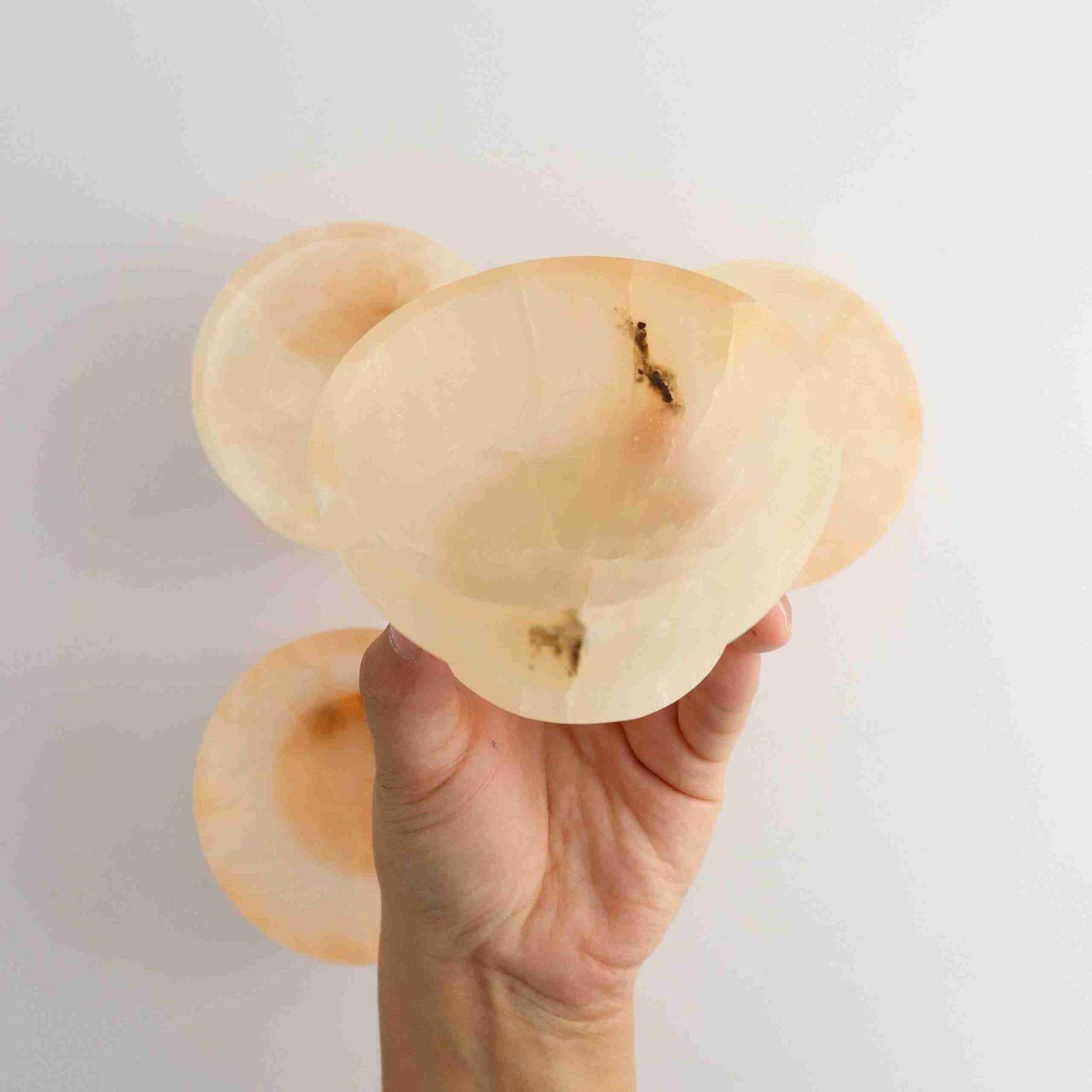 One - Selenite Imperfect Peach Bowl with Base – Mi Esperanza Minerals